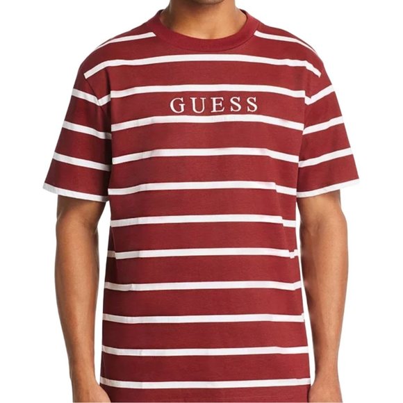 Guess | Shirts | Guess Mens Doheny Red White Striped Short Sleeve ...